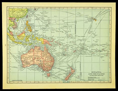 Vintage Oceania Map Of The South Pacific Ocean Islands Australia