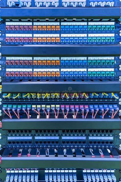 Server Rack With Colorful Patch Panel In Data Server Room Stock Image