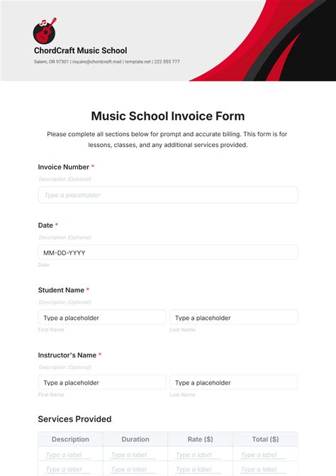 Free Music School Invoice Form Template To Edit Online
