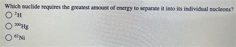 Solved Which Nuclide Requires The Greatest Amount Of Energy