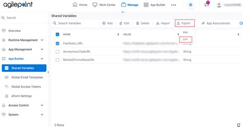 Export Shared Variables Csv Screen