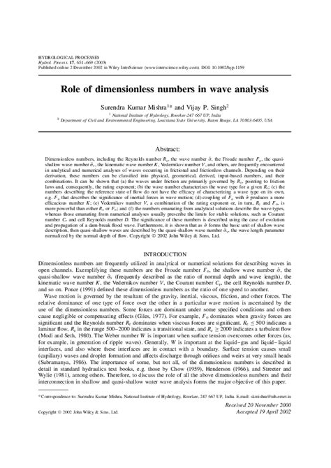 Pdf Role Of Dimensionless Numbers In Wave Analysis Surendra Kumar