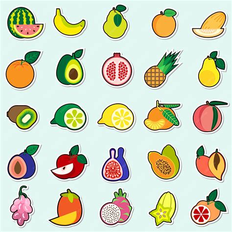 Premium Vector Fruits Stickers On Blue Background Colorful Icons