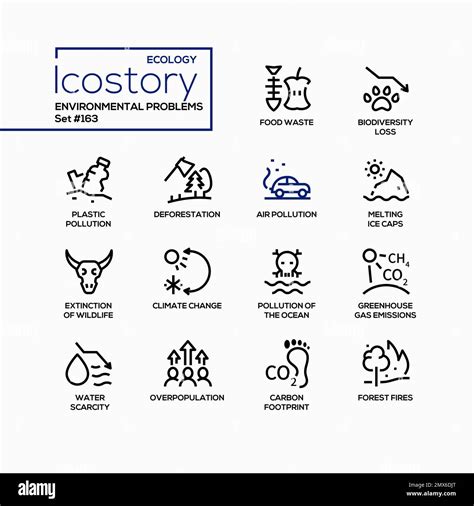 Environmental Issues And Ecology Line Design Style Icons Set Stock
