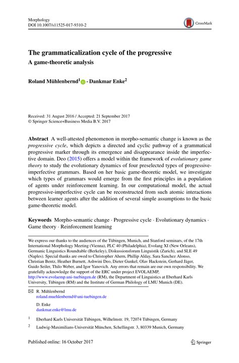 Pdf The Grammaticalization Cycle Of The Progressive A Game Theoretic