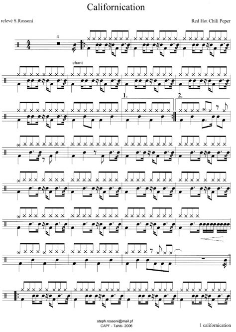 Californication Red Hot Chili Peppers Drum Sheet Music Rossoni