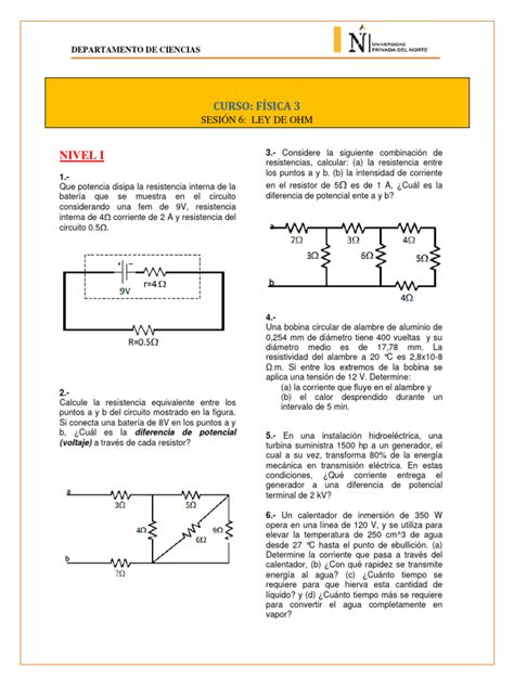 S6 F3 Ley De Ohm Ejercicios Pdf Corriente Eléctrica