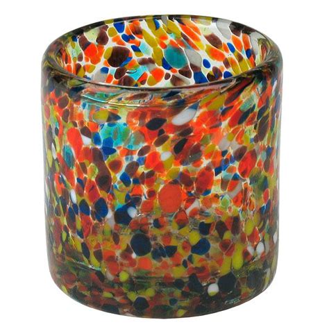 Mexican Hand Blown Confetti Rocks Glass Mexican Glassware Mexican