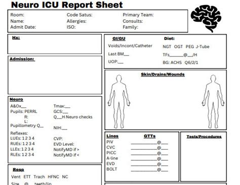 Neuro Icu Rn Report Sheet Neurological Critical Care Icu Report Sheet