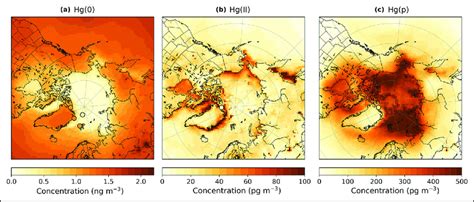 Simulated Mean Surface Mercury Speciation Mercury Concentrations Are