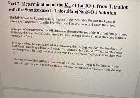 Solved Part 2 Determination Of The Ksp Of Ca Io3 2 From