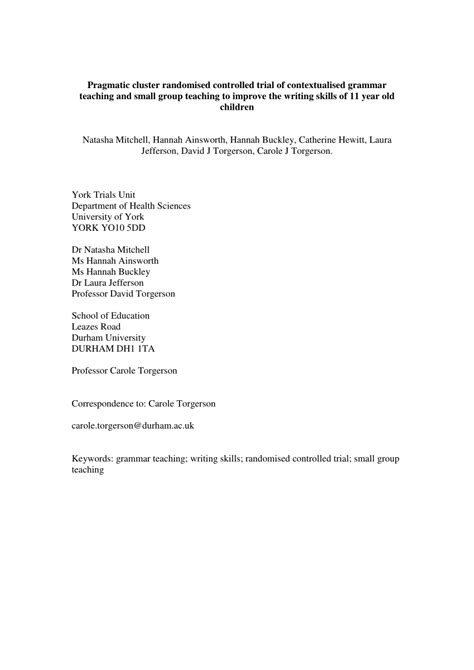 Pdf Pragmatic Cluster Randomised Controlled Trial Of Contextualised Grammar Teaching And Small