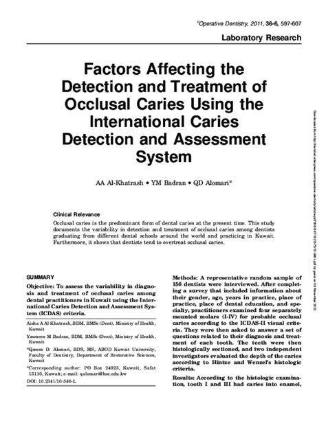 Pdf Factors Affecting The Detection And Treatment Of Occlusal Caries