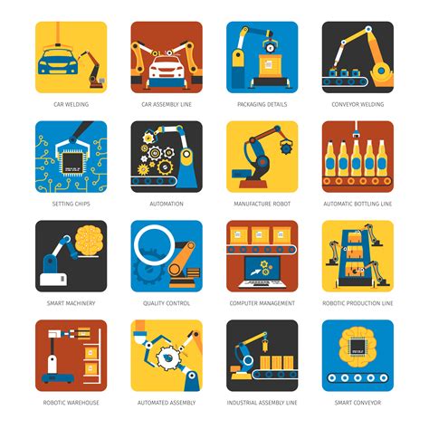 Industrial Assembly Line Flat Icons Set 472481 Vector Art At Vecteezy