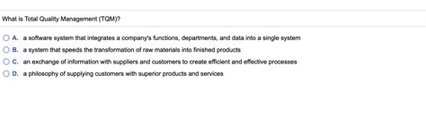 Solved What Is Total Quality Management TQM O A A Chegg