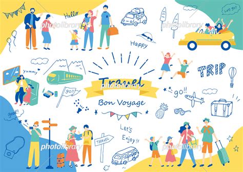 旅行をする人達と可愛らしい手描きイラストセット イラスト素材 7069244 フォトライブラリー Photolibrary