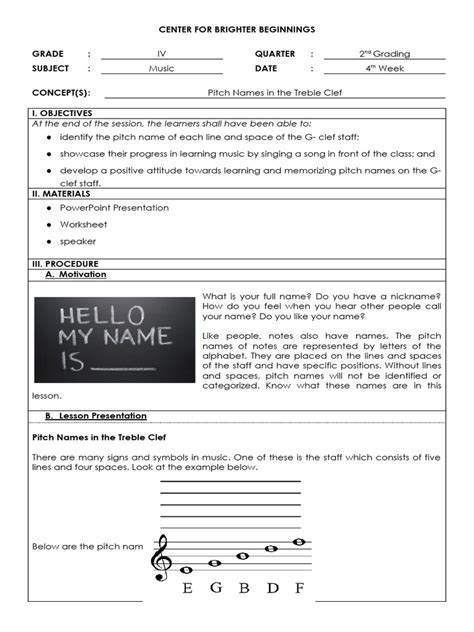 G4 Music Q2 Lp Pitch Names In The Treble Clef Pdf Clef Human Communication