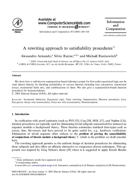 Pdf A Rewriting Approach To Satisfiability Procedures