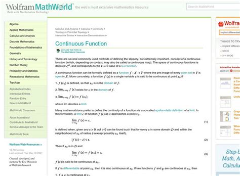 Wolfram Math World Continuous Function Handout For 9th 10th Grade Lesson Planet