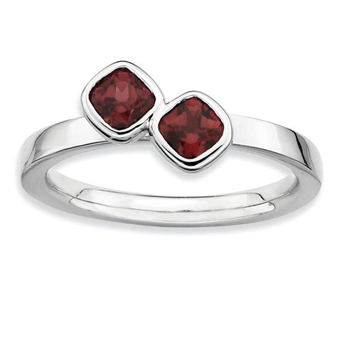 925 Sterling Silver Stackable Expressions Db Cushion Cut Garnet Ring