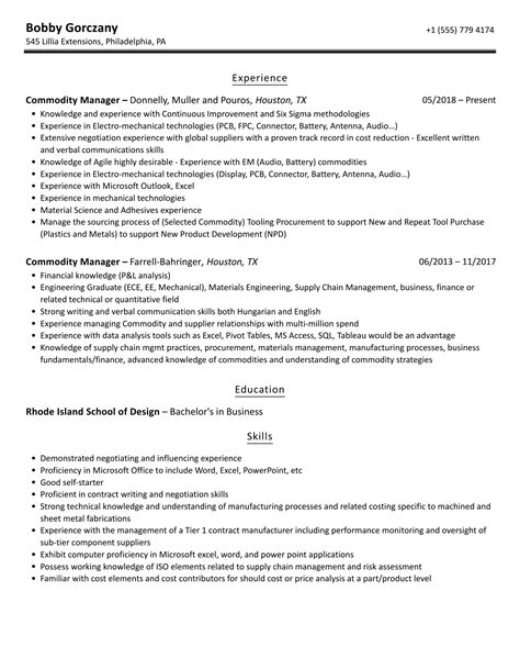 Commodity Manager Sample Resume Portfolio Advisory Executive Resume