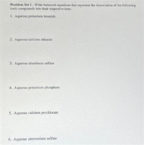 Solved Problem Set 1 Write Balanced Equations That