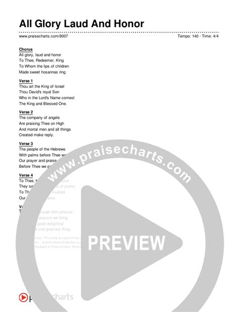 All Glory Laud And Honor Chords Pdf Traditional Hymn Praisecharts