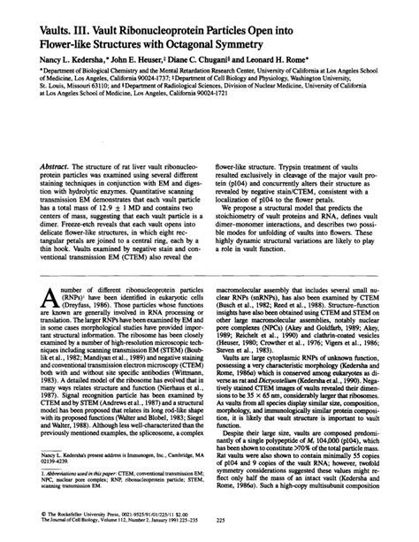 Pdf Vaults Iii Vault Ribonucleoprotein Particles Open Into Flower Like Structures With
