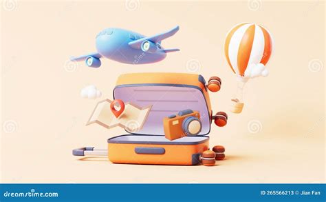 Loop Animation Of Cartoon Style Luggage With Travel Theme 3d Rendering