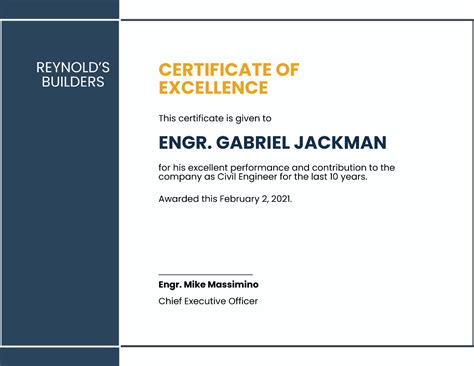 Free Editable Construction Certificate Template To Edit Online