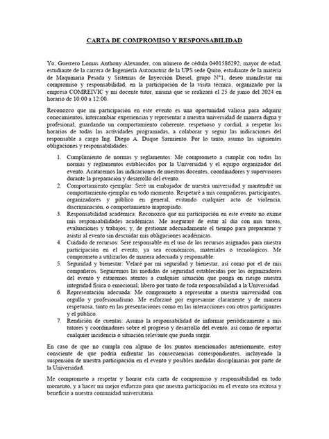 Carta De Compromiso Y Responsabilidad Ups G2 Pdf