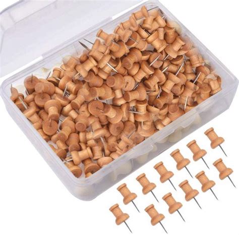 200 Pcs Wood Push Pins Wooden Thumb Tacks Map Pins Wood Drawning Pins