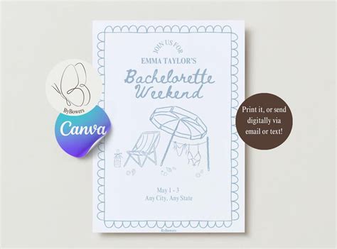 Emma Template Blue Bachelorette Invite Digital Customizable Canva