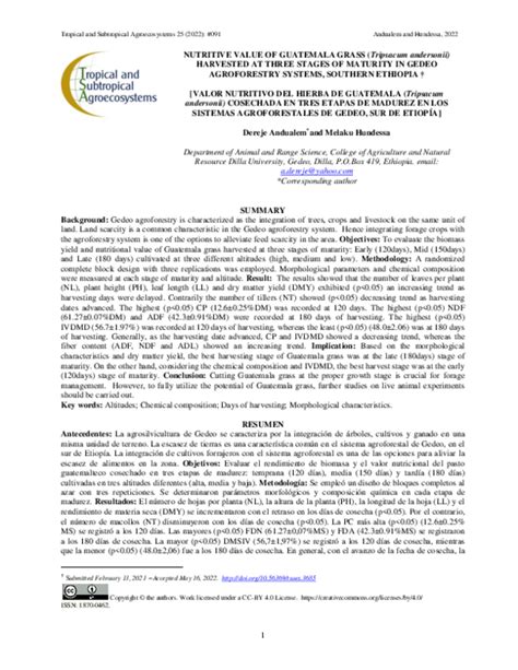 Pdf Nutritive Value Of Guatemala Grass Tripsacum Andersonii