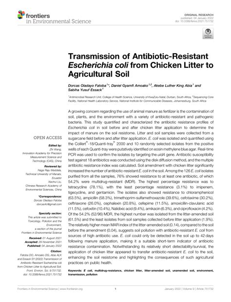 Pdf Transmission Of Antibiotic Resistant Escherichia Coli From