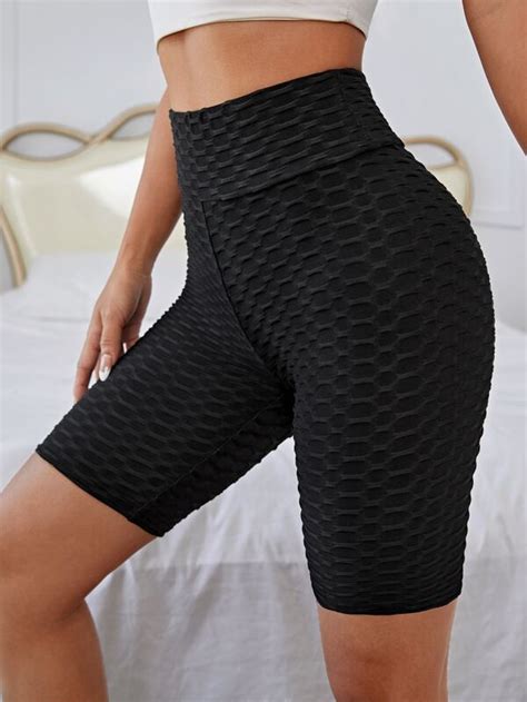 Shein Ezwear Honeycomb Textured Scrunch Butt Biker Shorts Shein Usa