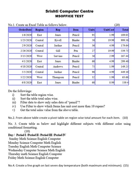 Msoffice Test Question Sristi New Pdf Microsoft Excel Computing