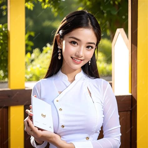 Premium Photo Myanmar Girl With Myanmar School Traditional Dress With