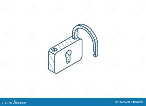 Open Lock Password Access Isometric Icon 3d Line Art Technical