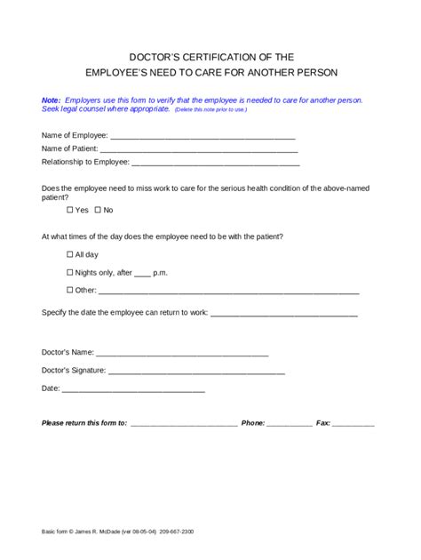 Doctors Certification Of Employees Need To Care For Another Person