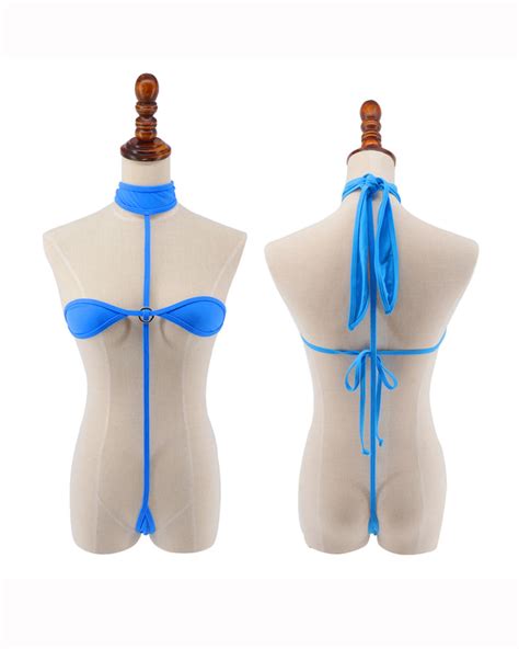 Extreme Blue High Neck G String Thong Micro Bikini Set Exotic Teardrop