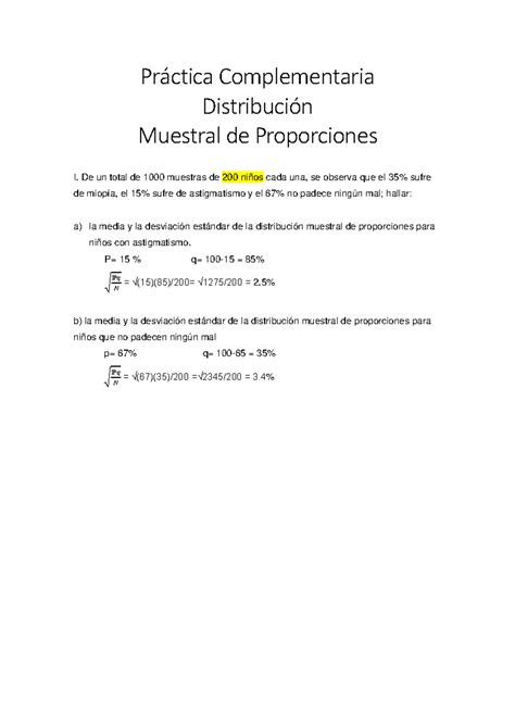 Distribución Muestral De Proporciones Opcional Práctica