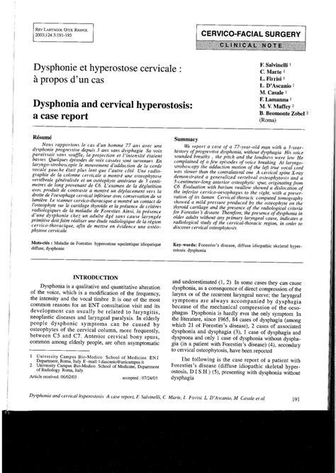 Pdf Dysphonia And Cervical Hyperostosis A Case Report