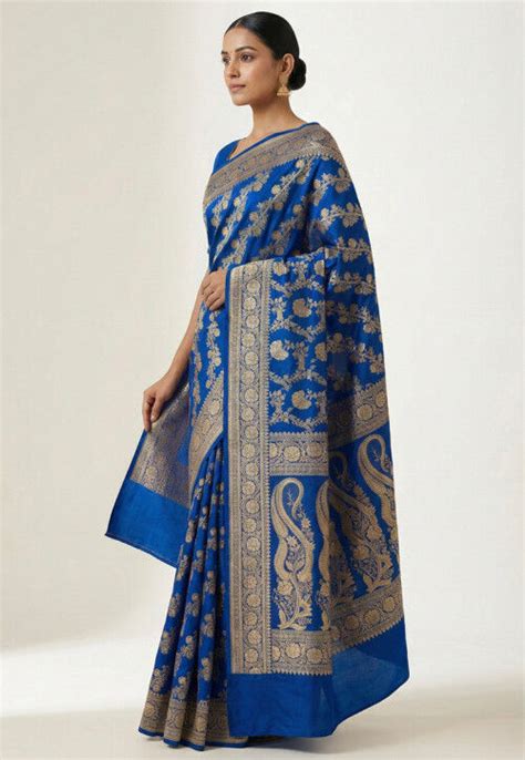 Buy Woven Art Silk Saree From Banaras In Blue Online Sgwa469 Utsav
