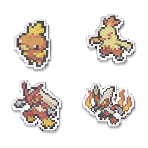 Torchic Combusken Blaziken And Mega Blaziken Pokémon Pixel Pins 4 Pack Pokémon Center