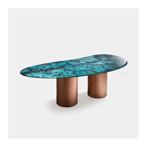 Baia Sculptured Denuance Lagoon Brushed Copper Dining Table Inhaus