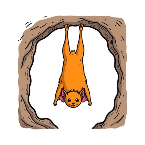 Cartoon Bat Hanging Upside Down Premium Ai Generated Vector