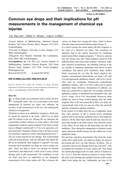 Pdf Common Eye Drops And Their Implications For Ph Measurements In