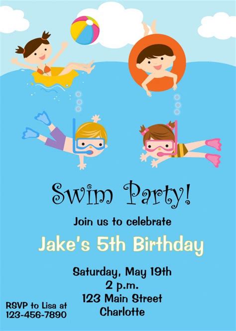 Free Printable Birthday Pool Party Invitations Pool Birthday Party