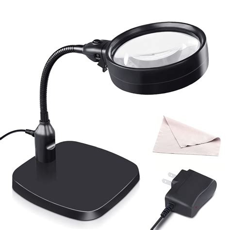 Leffis 10x Magnifying Glass With Light And Stand Desktop Magnifier With